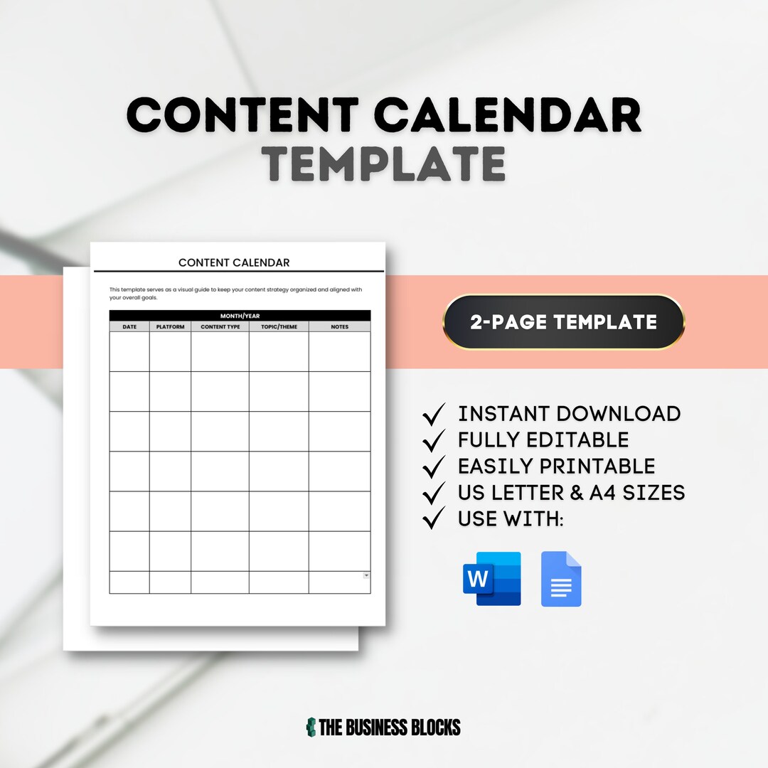 Content Calendar Template Social Media Content Calendar Marketing ...