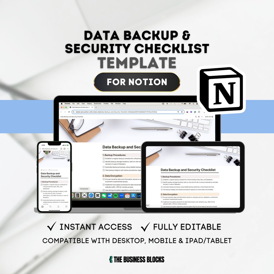 NOTION Data Backup and Security Checklist Template Data Security Template Cybersecurity ...