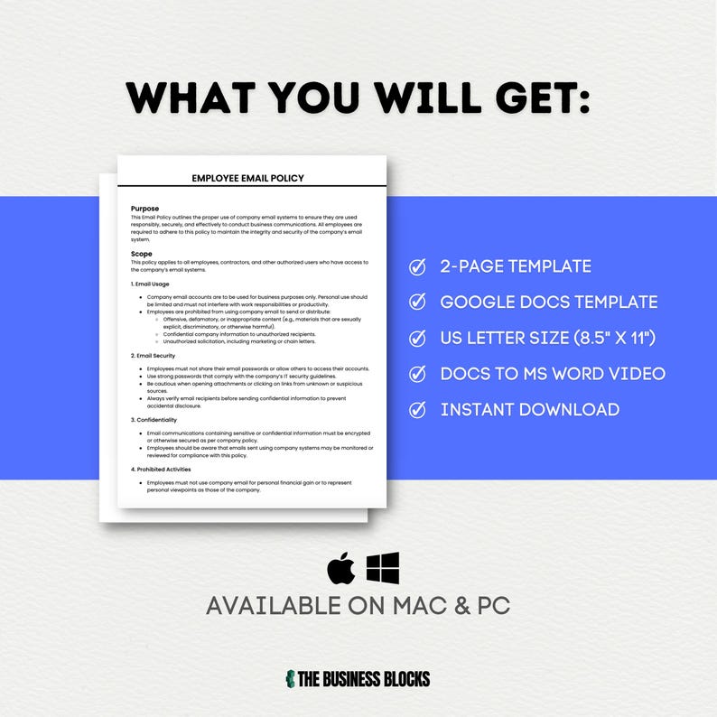 Employee Email Policy Template: Customizable Company Usage (digital ...