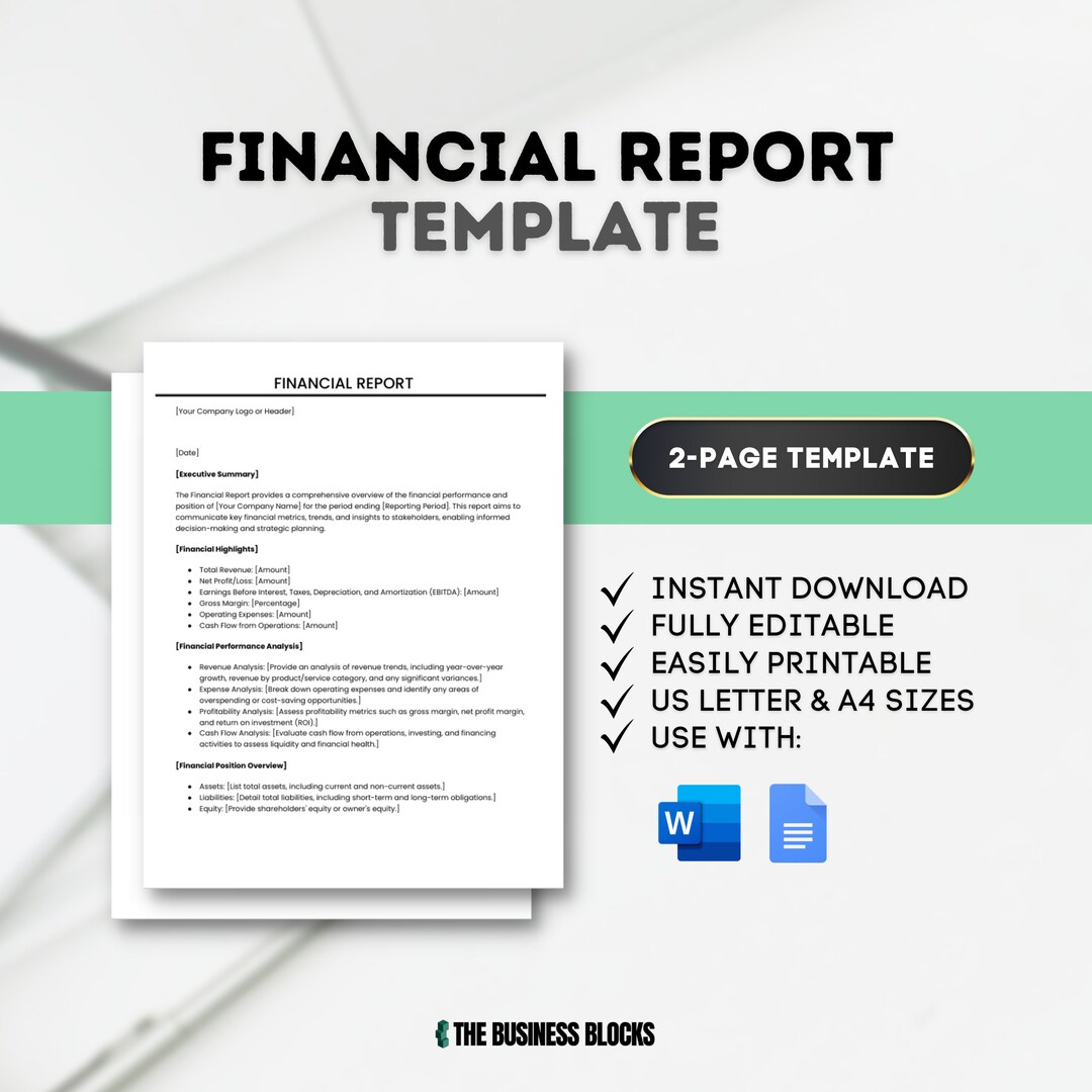 Financial Report Template: Business Financial Statement (digital ...