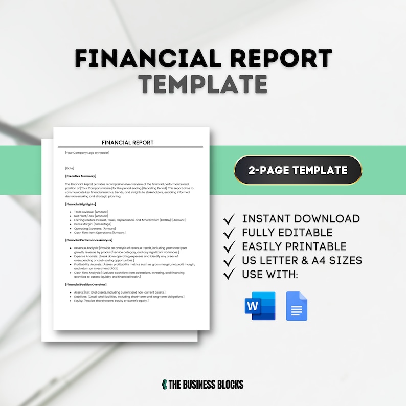 Financial Report Template: Business Financial Statement (digital ...