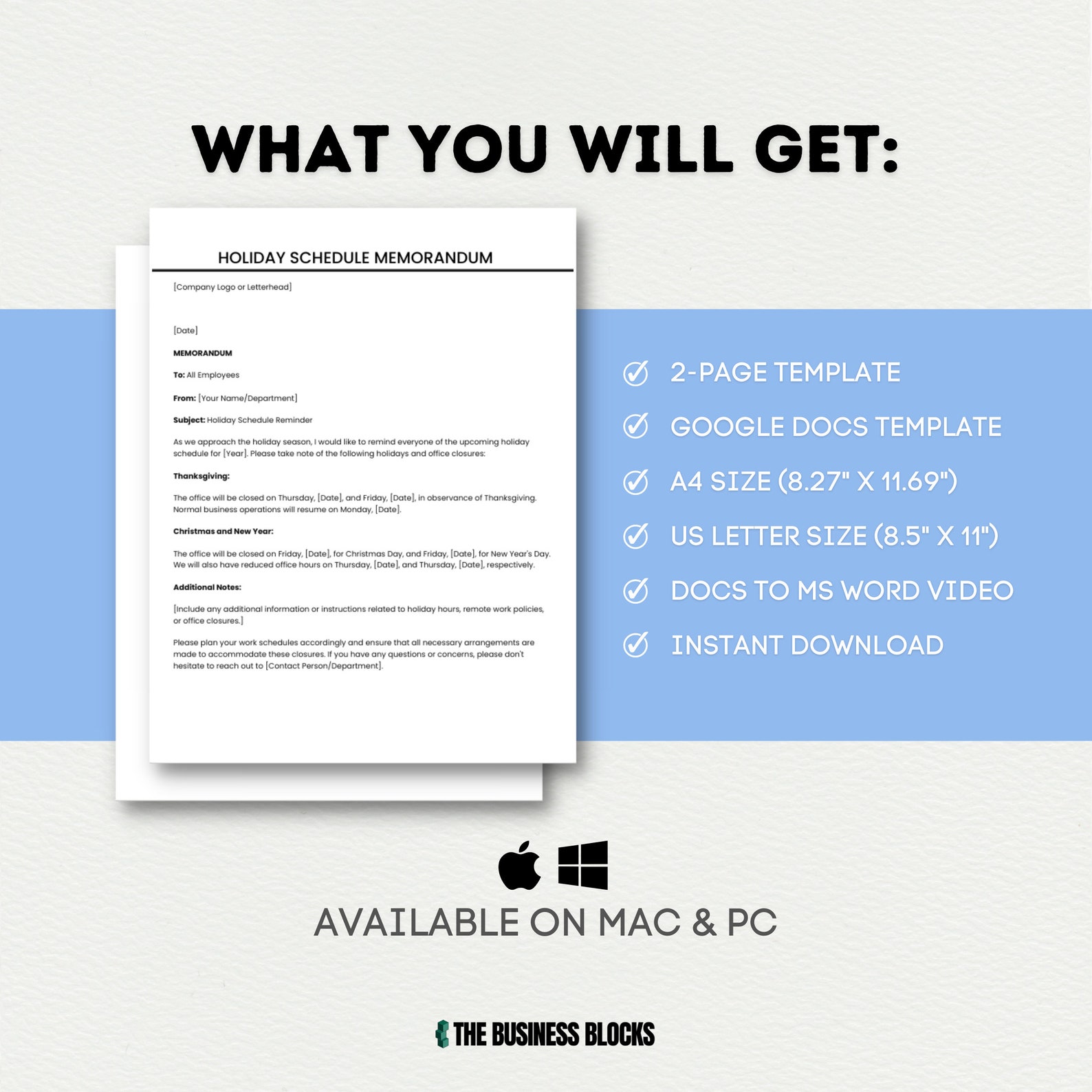 Holiday Schedule Memo Template: Company Announcement (google Docs, MS ...