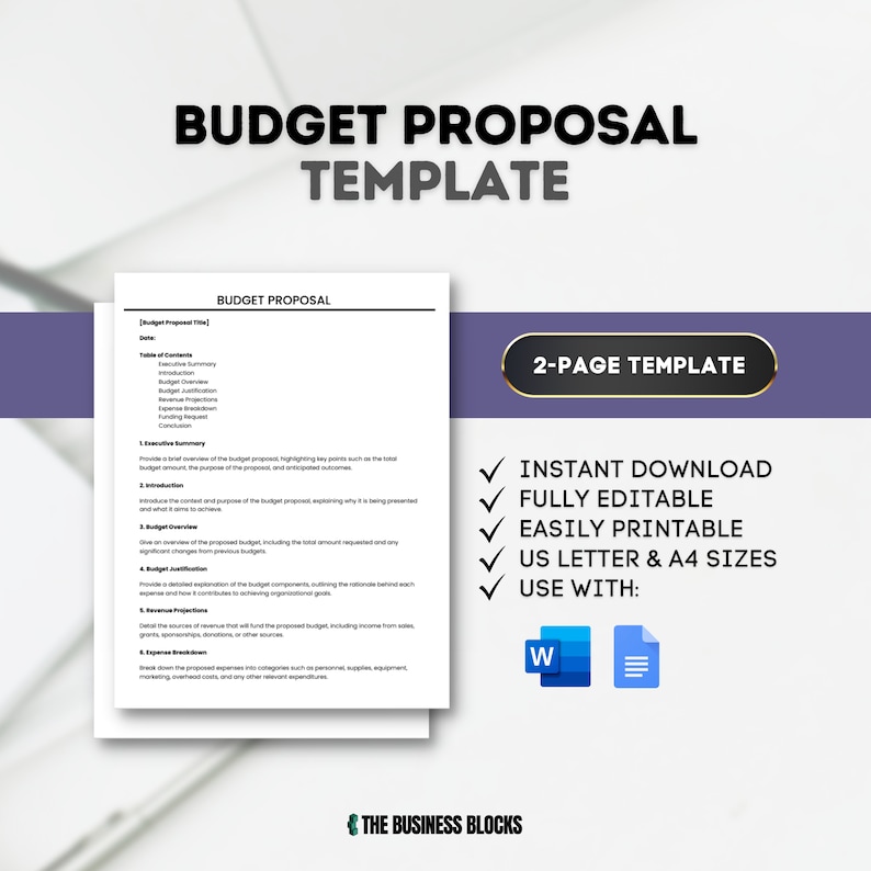 Budget Proposal Template: Financial Plan (google Docs, MS Word) - Etsy
