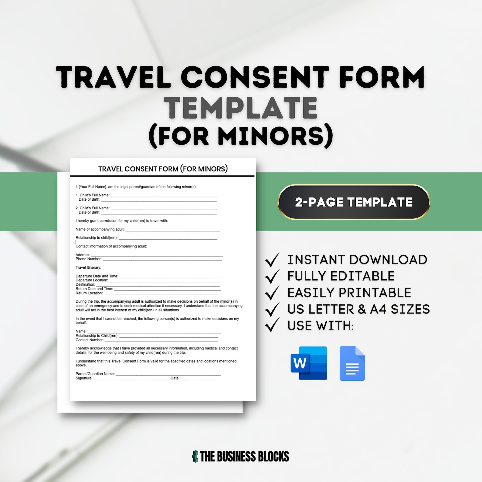 Child Travel Consent Form Template: Editable Minor Authorization ...