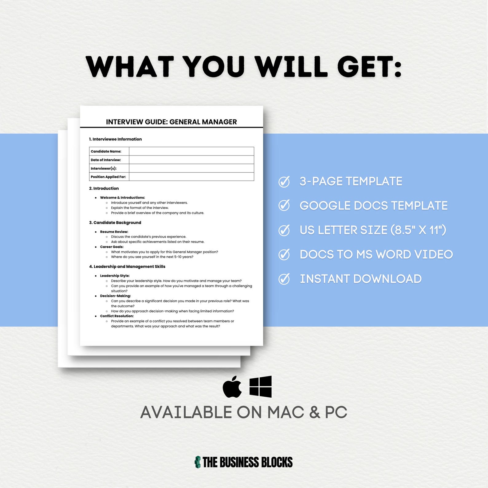 General Manager Interview Guide Template (google Docs, MS Word) - Etsy