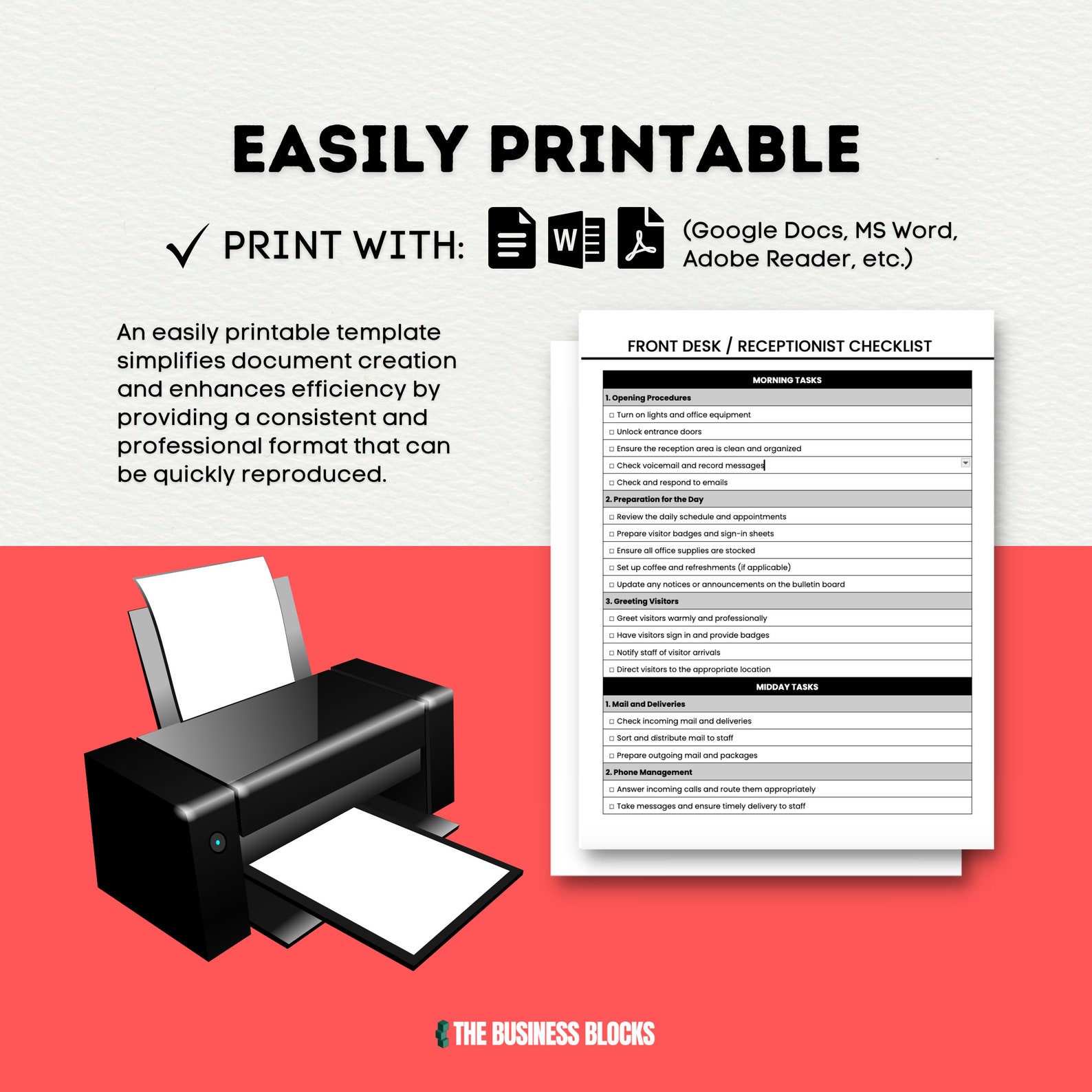 Front Desk Receptionist Checklist Template (google Docs, MS Word) - Etsy