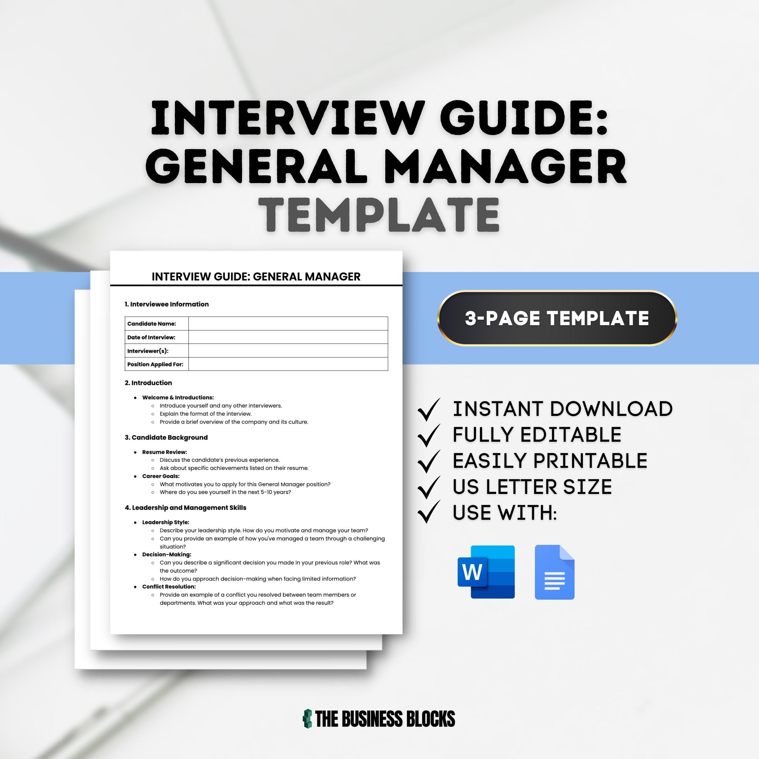 Interview Guide Template for General Manager Position GM Interview ...