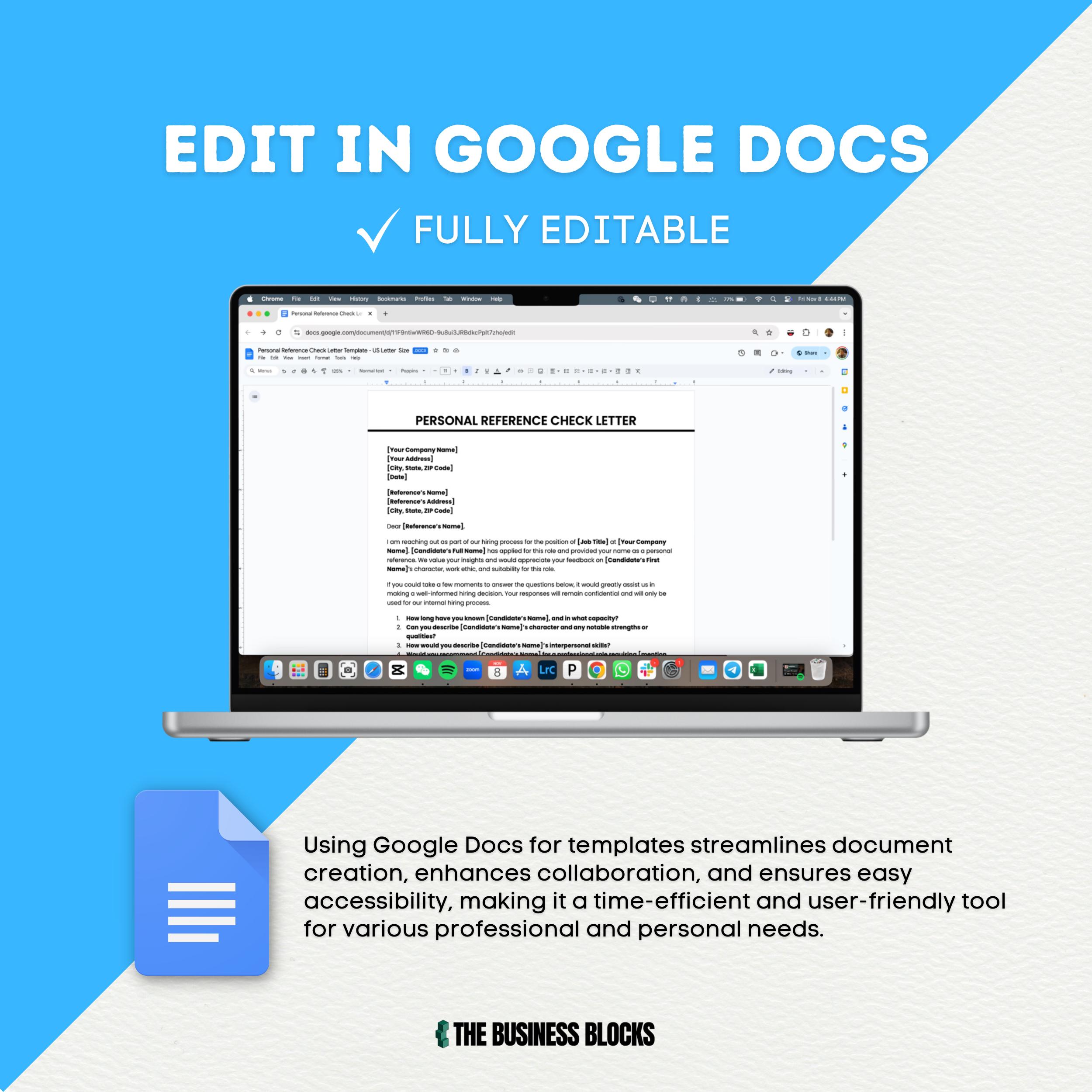 Personal Reference Check Letter Template (google Docs, MS Word) - Etsy