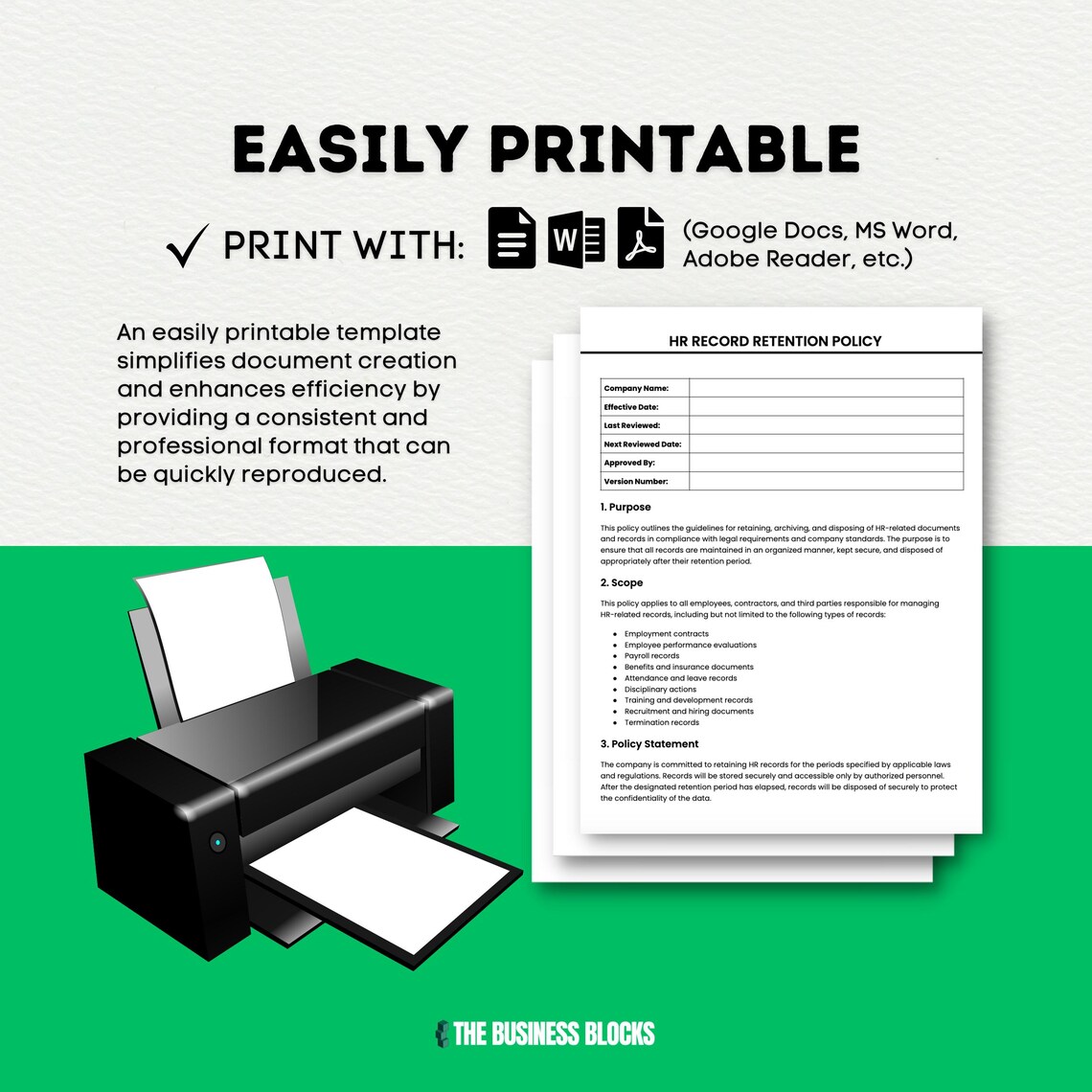 HR Record Retention Policy Template: Editable Compliance Document (US ...
