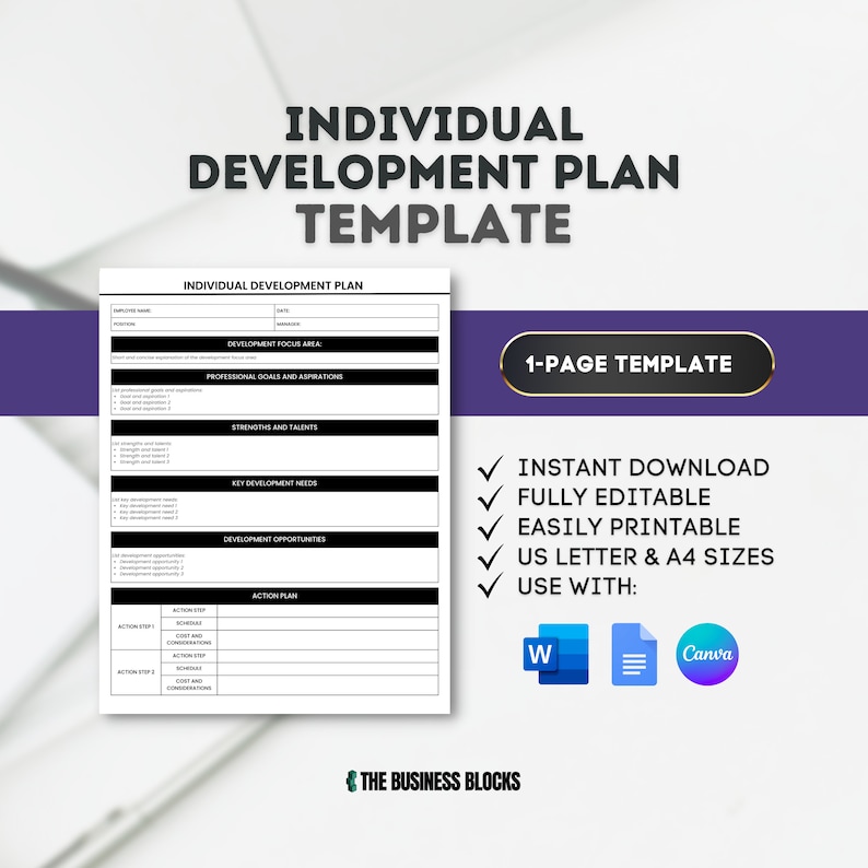 Individual Development Plan Template: Editable Canva & Google Docs ...