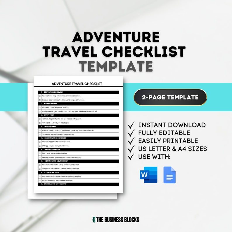 Adventure Travel Checklist Template Outdoor Adventure Checklist Travel ...