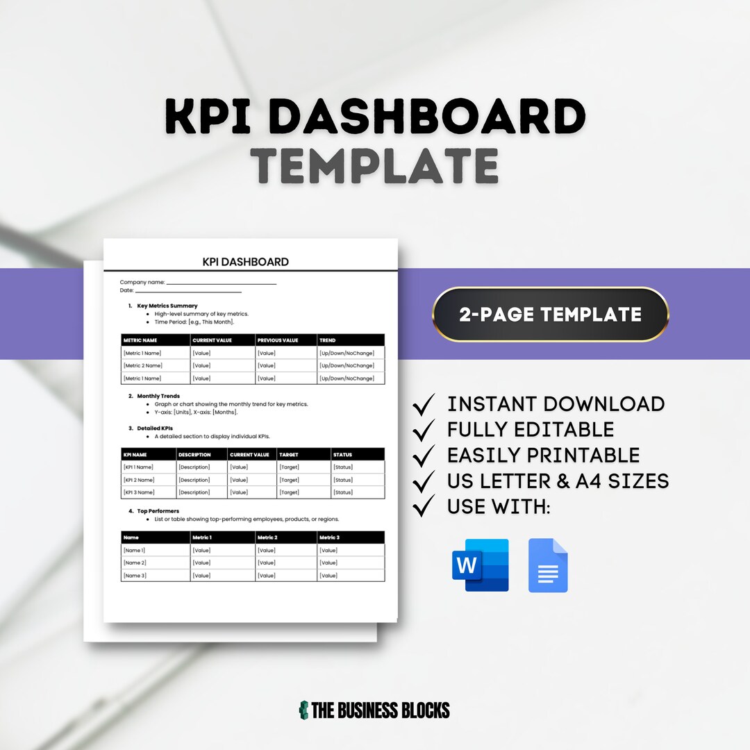 KPI Dashboard Template Key Performance Indicators Dashboard KPI ...