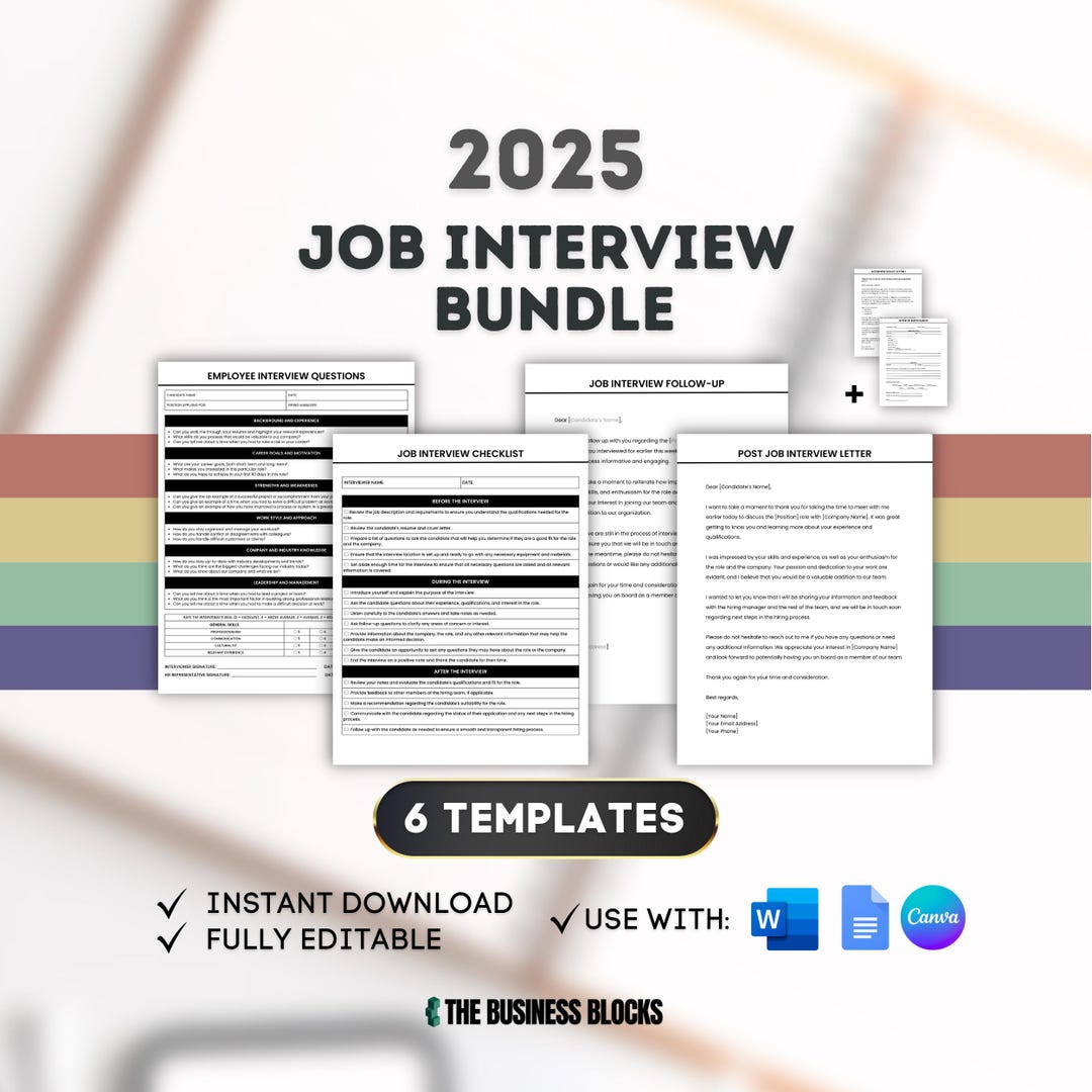 Job Interview Template Bundle: Interview Questions, Checklist (canva ...