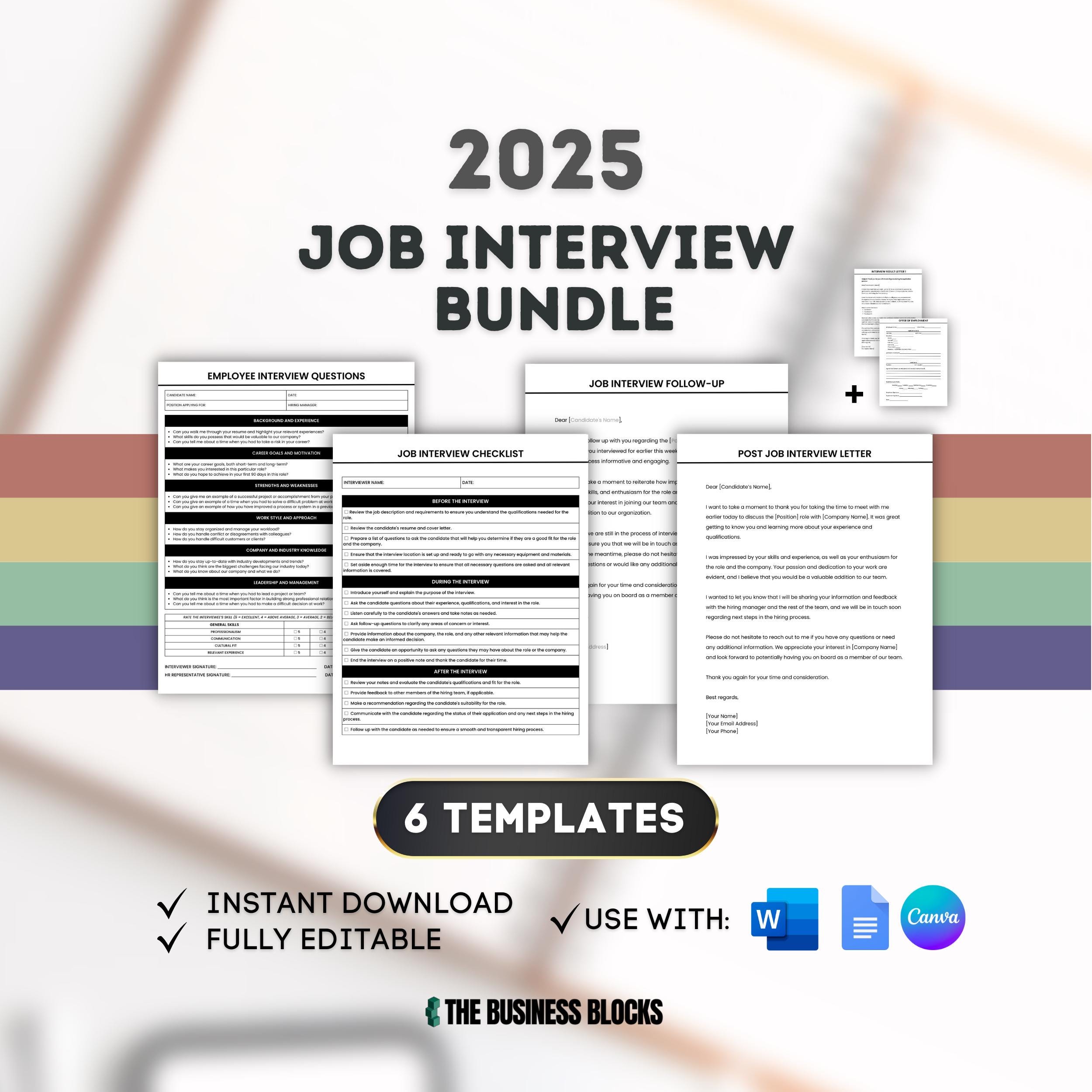 Job Interview Template Bundle: Interview Questions, Checklist (canva ...