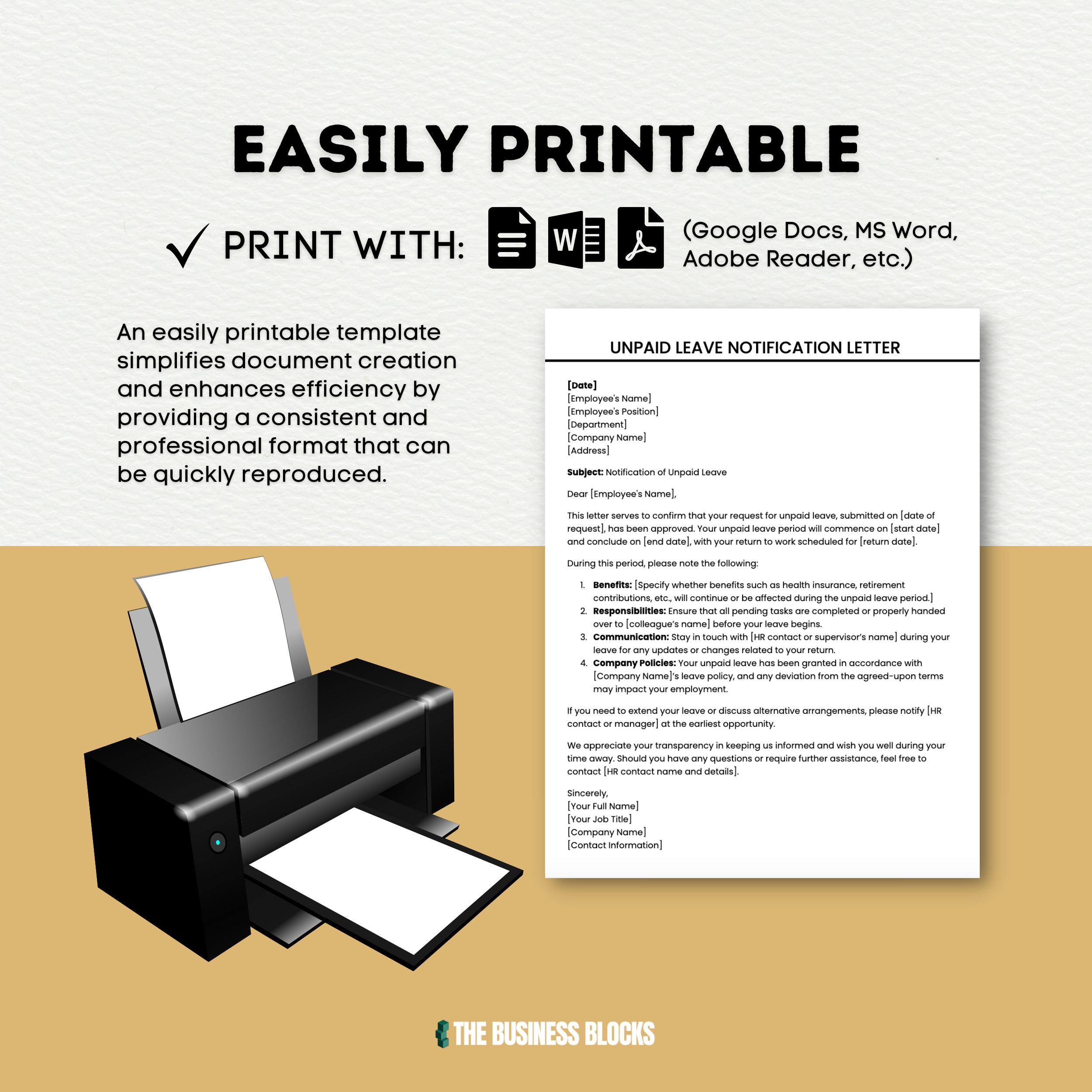 Unpaid Leave Notification Letter Template (google Docs, MS Word) - Etsy