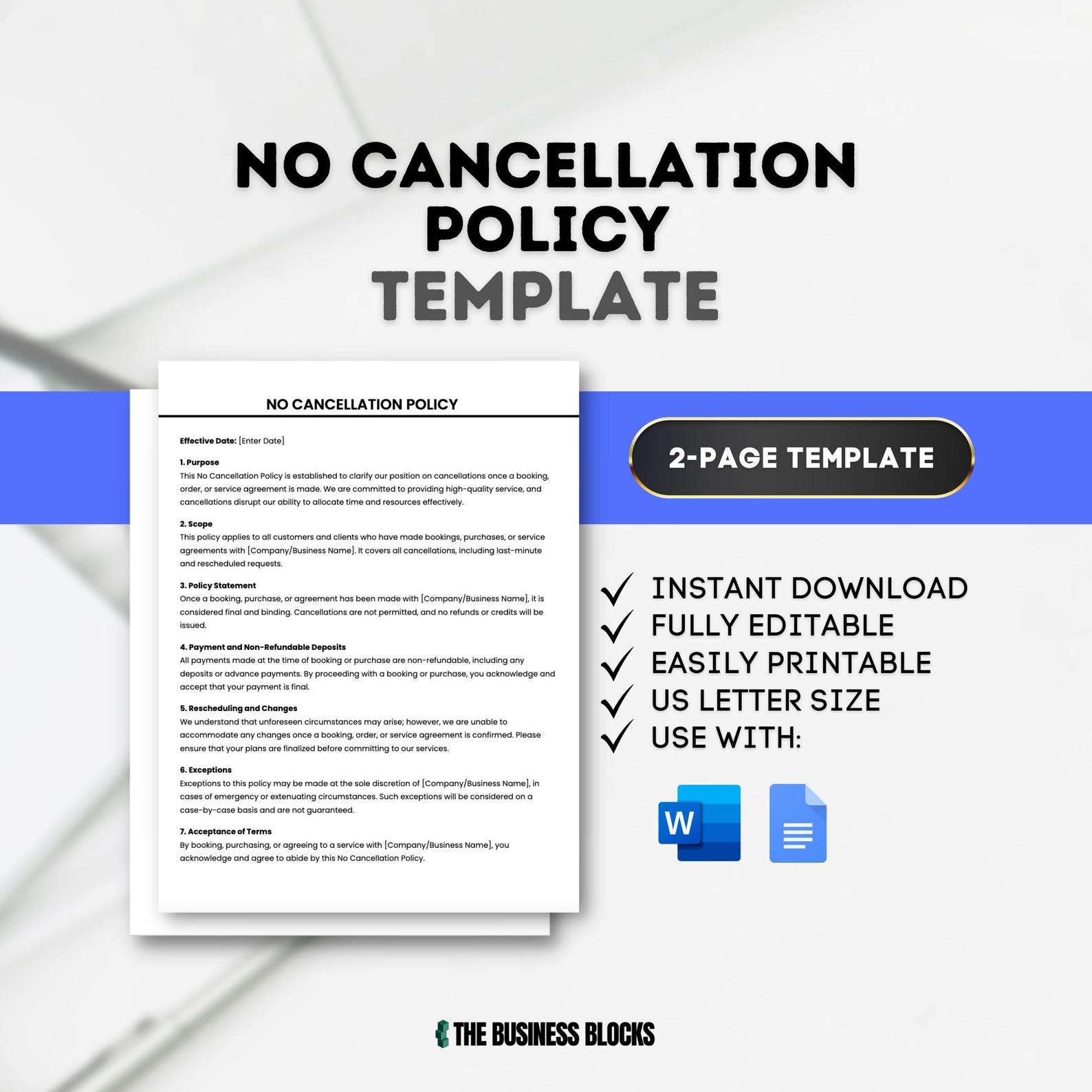 No Cancellation Policy Template Non-refundable Booking Terms ...