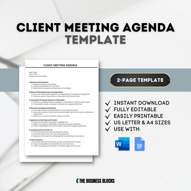 Client Meeting Agenda Template: Business Consultation Planner (google ...