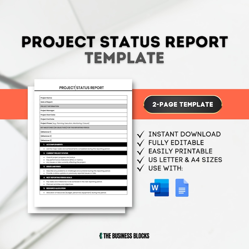 Project Status Report Template: Project Management (digital Download ...