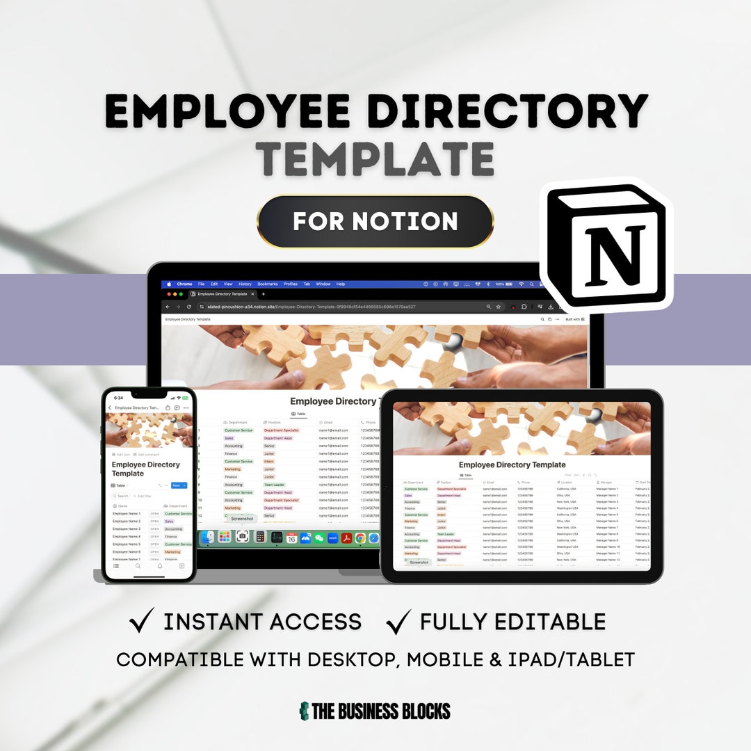NOTION Employee Directory Template Employee Database Organizational ...