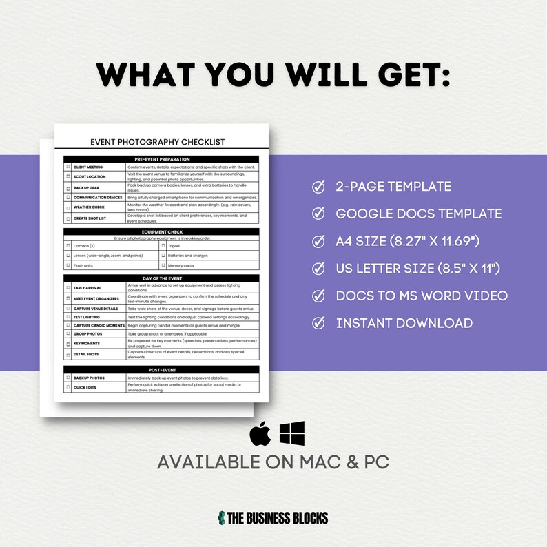 Event Photography Checklist Template: Shot List & Workflow (google Docs ...