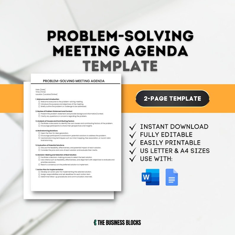 Problem-solving Meeting Agenda Template: Editable Business Checklist ...