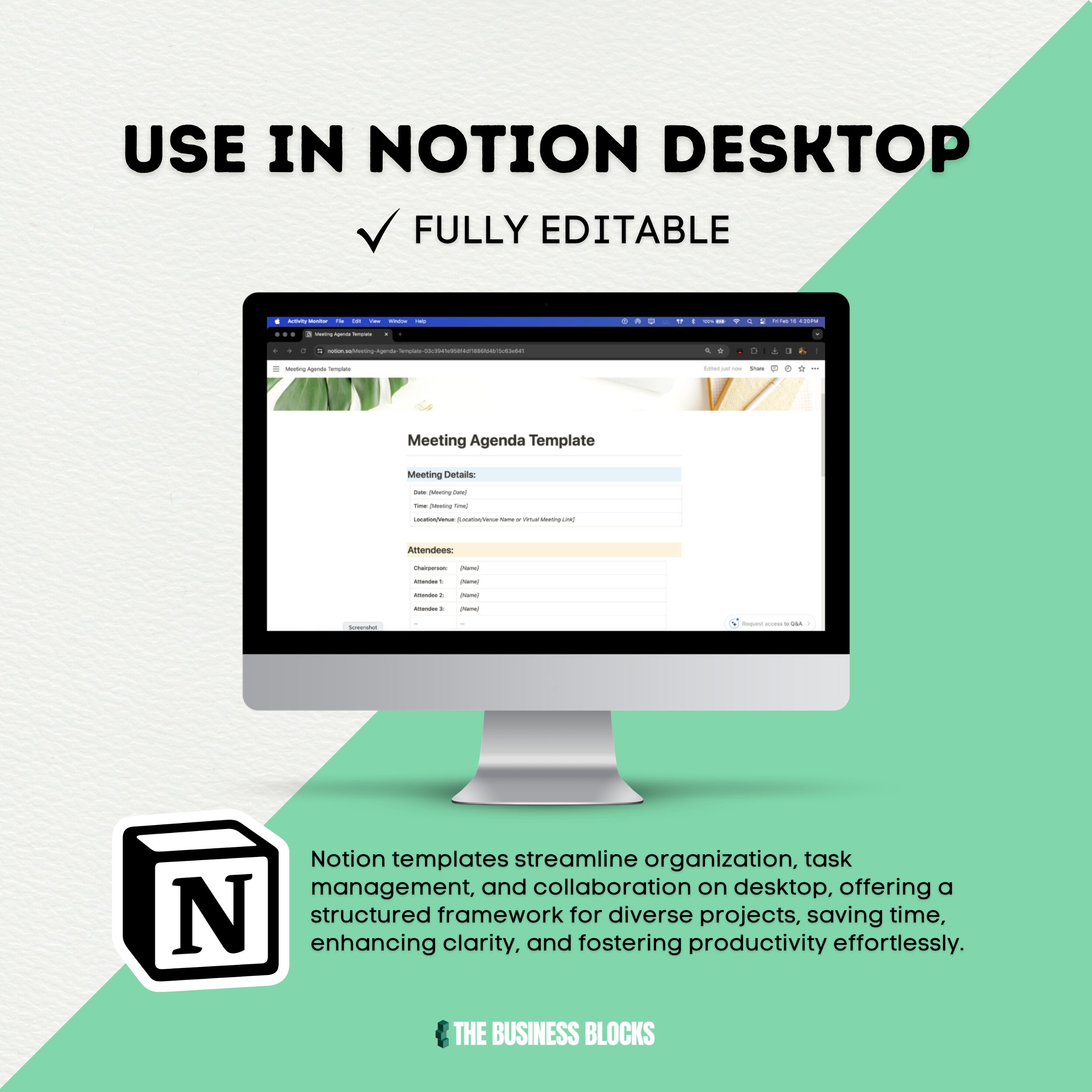 NOTION Meeting Agenda Template Customizable Meeting Planner Template ...