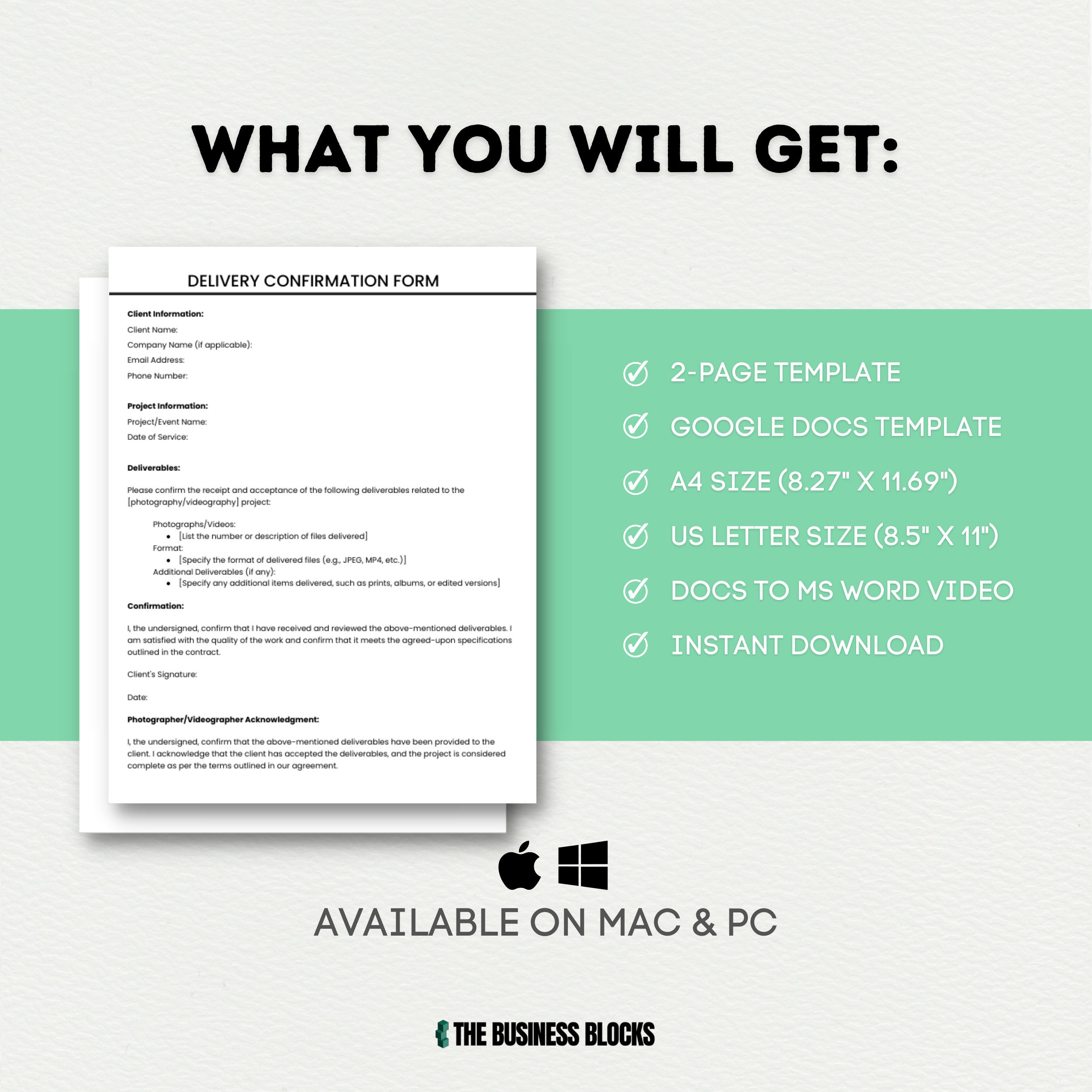 Delivery Confirmation Form Template: Photography & Videography (google ...