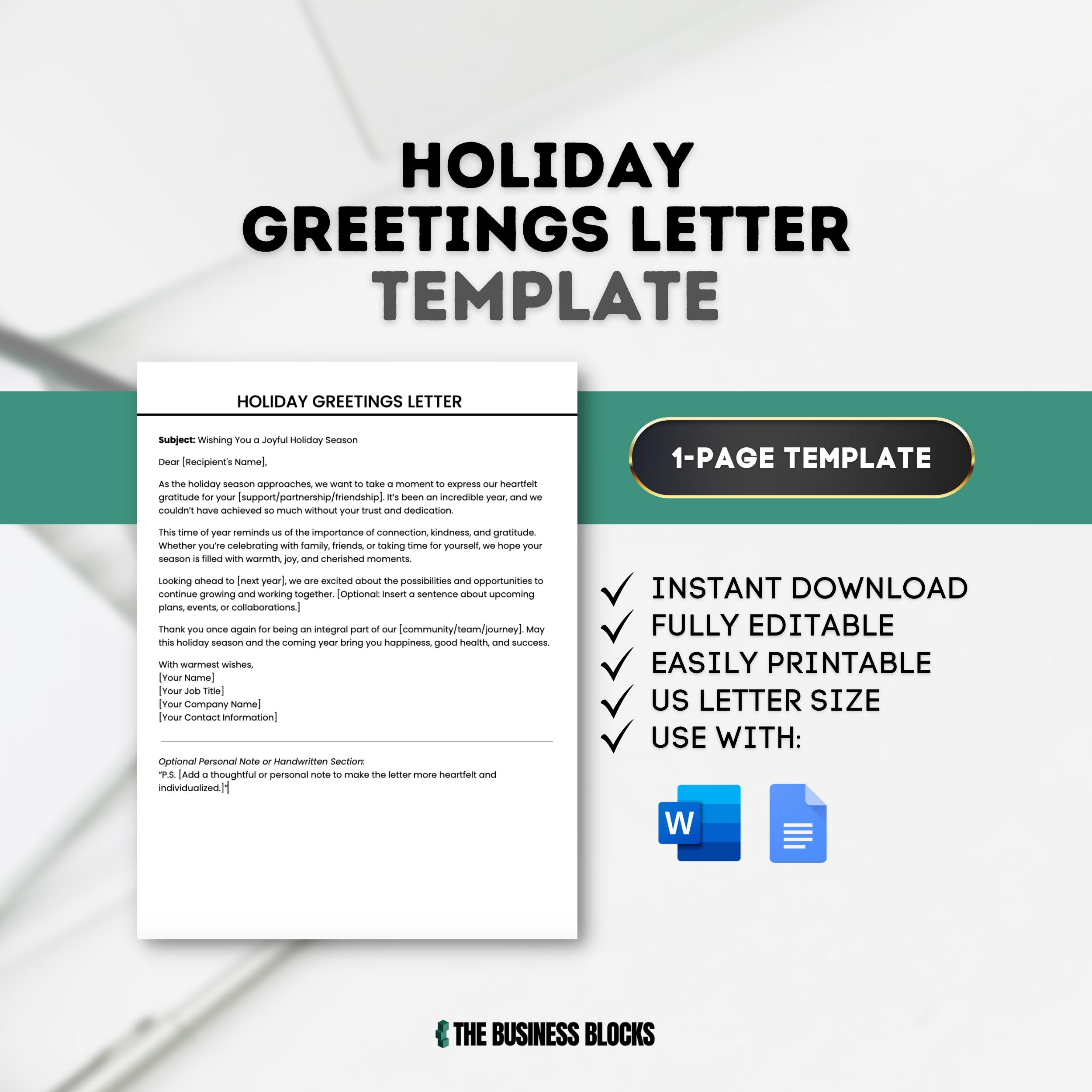 Holiday Greetings Letter Template: Employee & Client (google Docs, MS ...