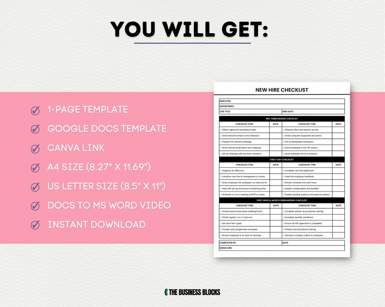 New Hire Checklist Template: Employee Onboarding HR (canva, Google Docs ...