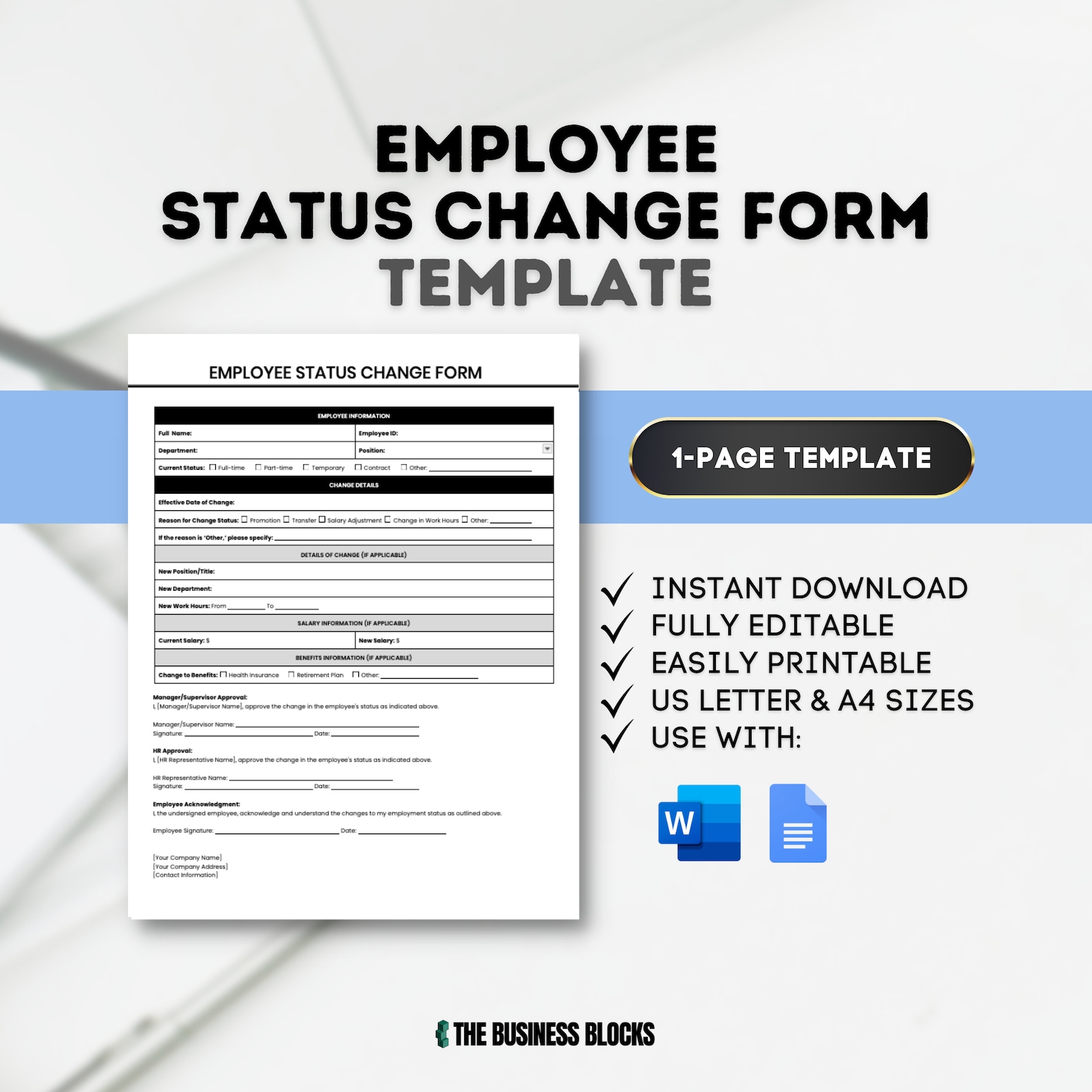 Employee Status Change Template: HR Forms (google Docs, MS Word) - Etsy