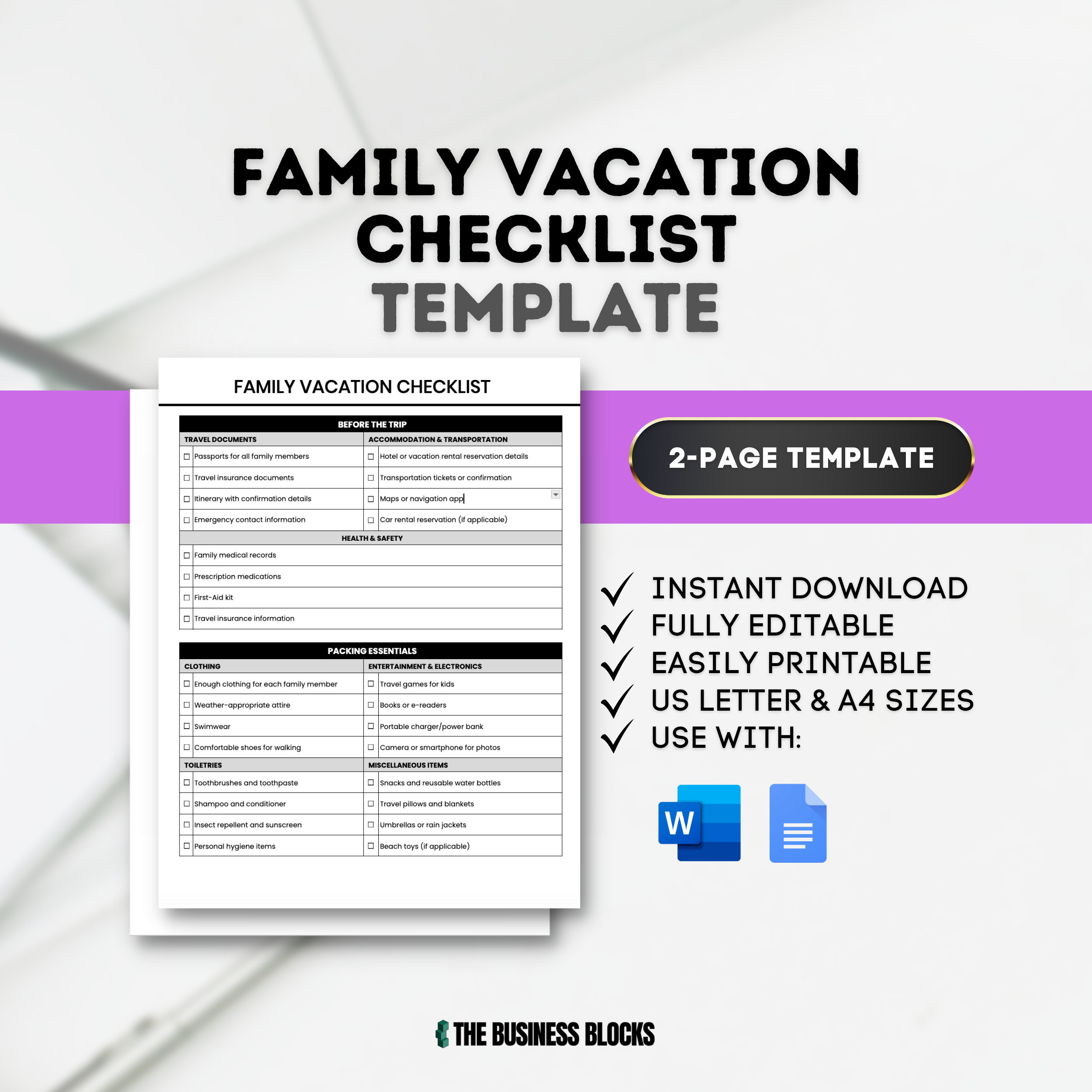 Family Vacation Checklist Template Family Travel Essentials Packing ...