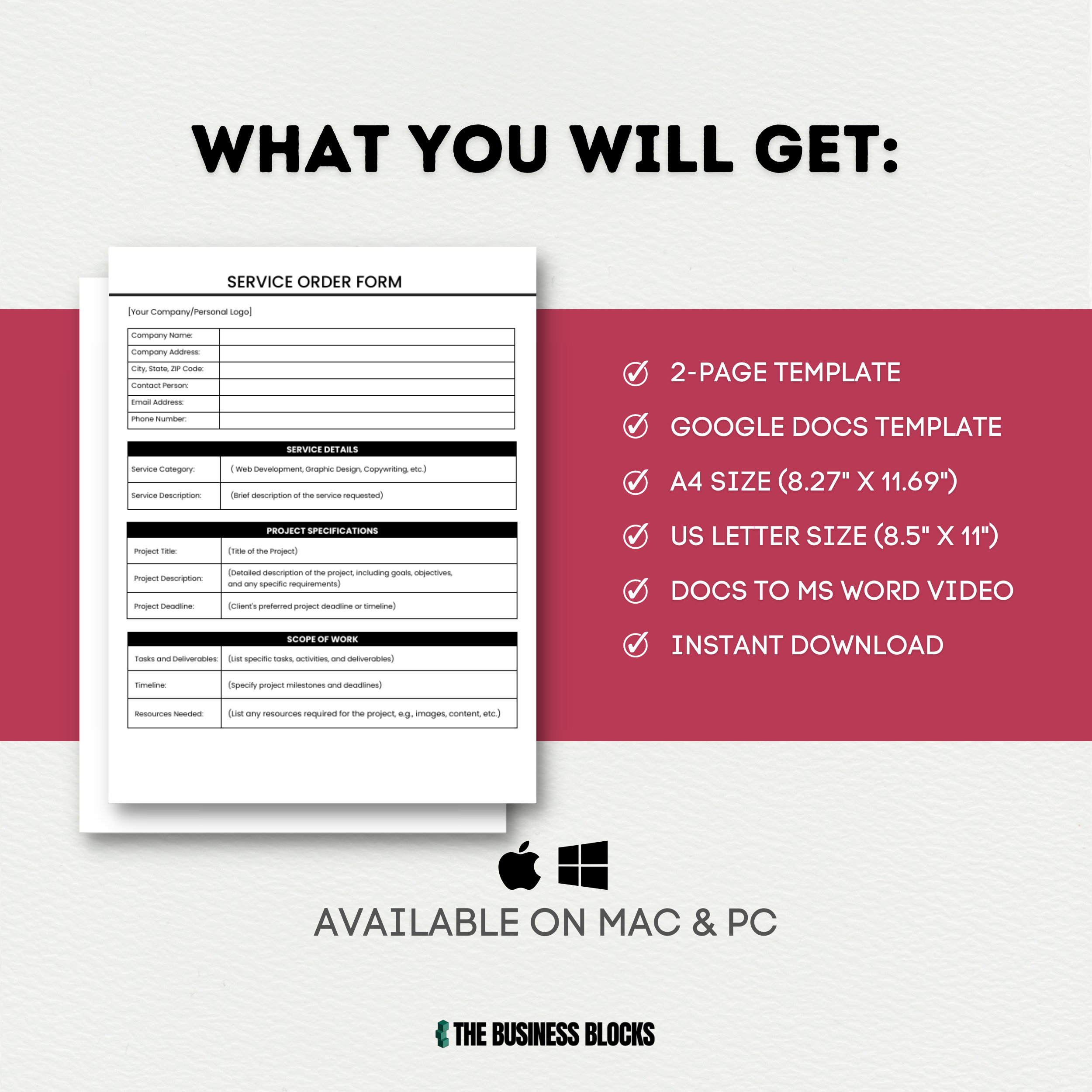 Service Order Form Template Order Form for Services Custom Service ...