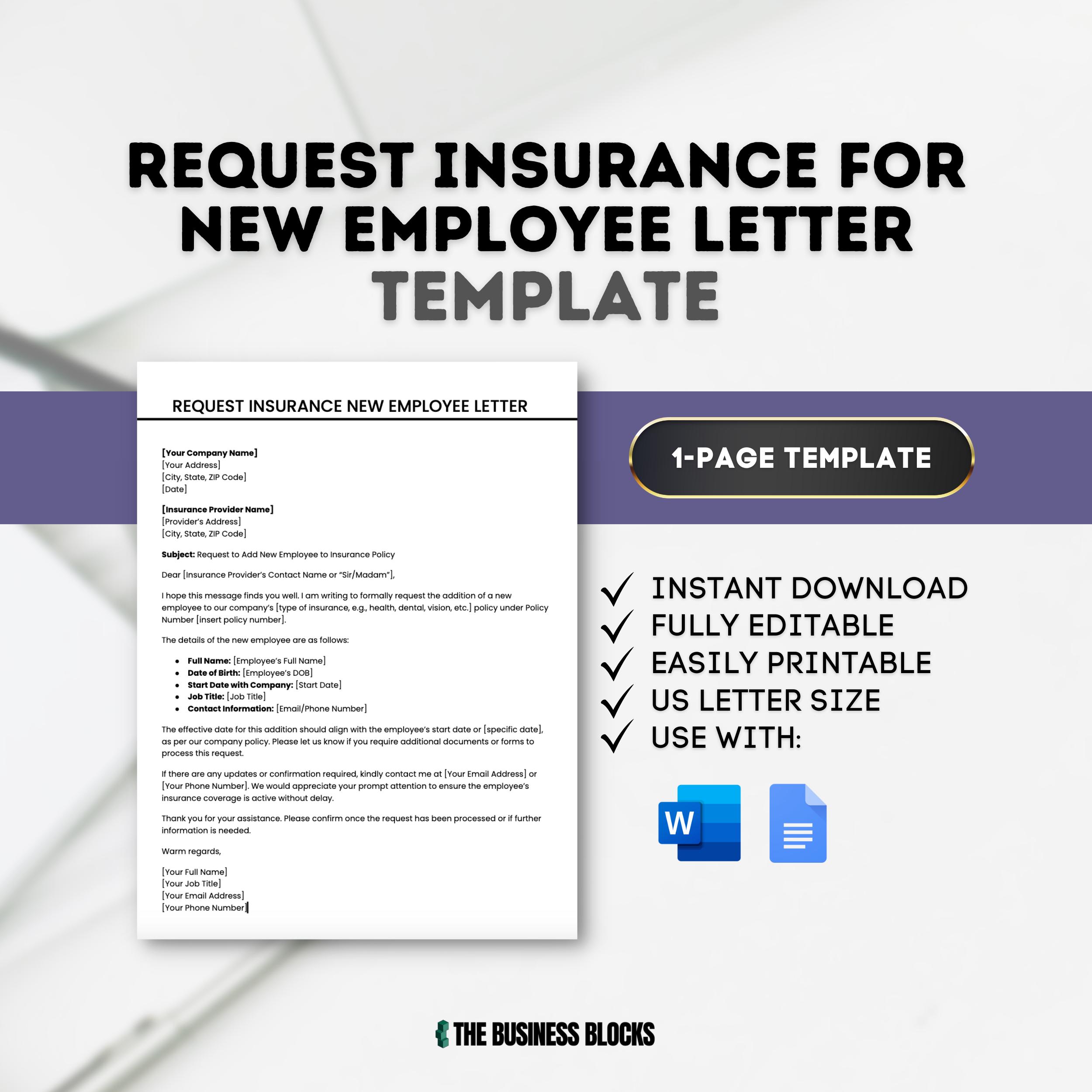 New Employee Insurance Request Letter Template (google Docs, MS Word ...