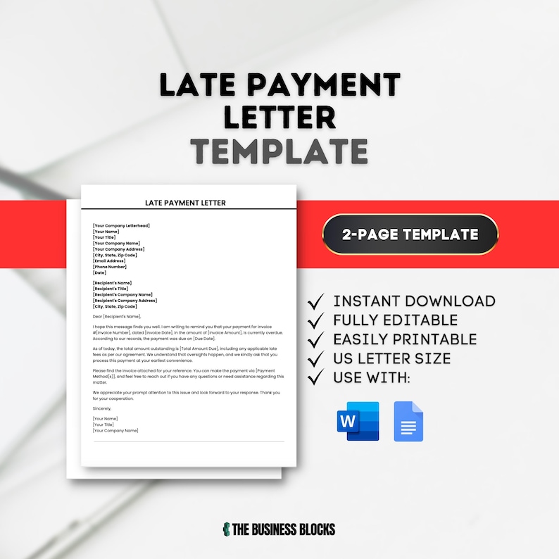 Late Payment Letter Template: Invoice Follow-up (google Docs, MS Word ...