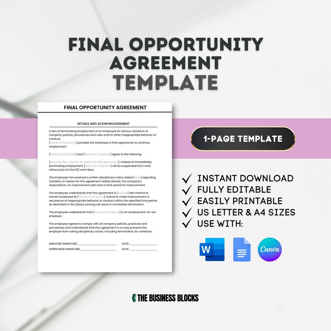 Employee Disciplinary Action Form: Last Chance Agreement (digital ...