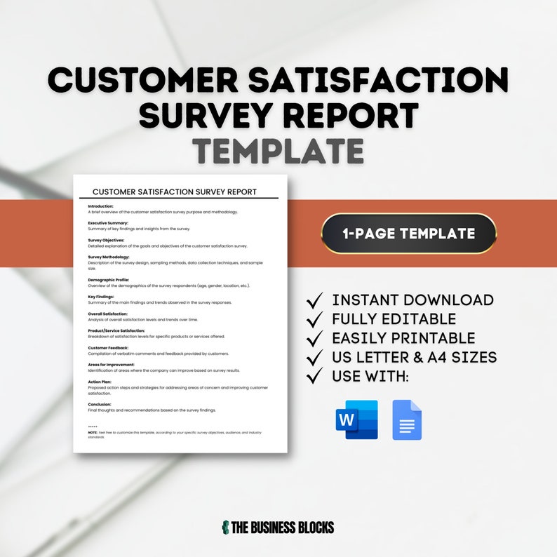Customer Satisfaction Survey Report Template (google Docs, MS Word) - Etsy