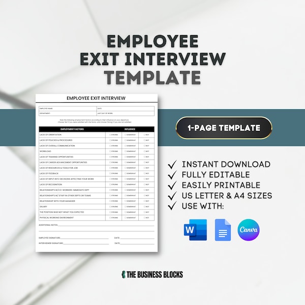 Employee Exit Interview Template - Etsy Employee Exit Interview Template - Etsy
