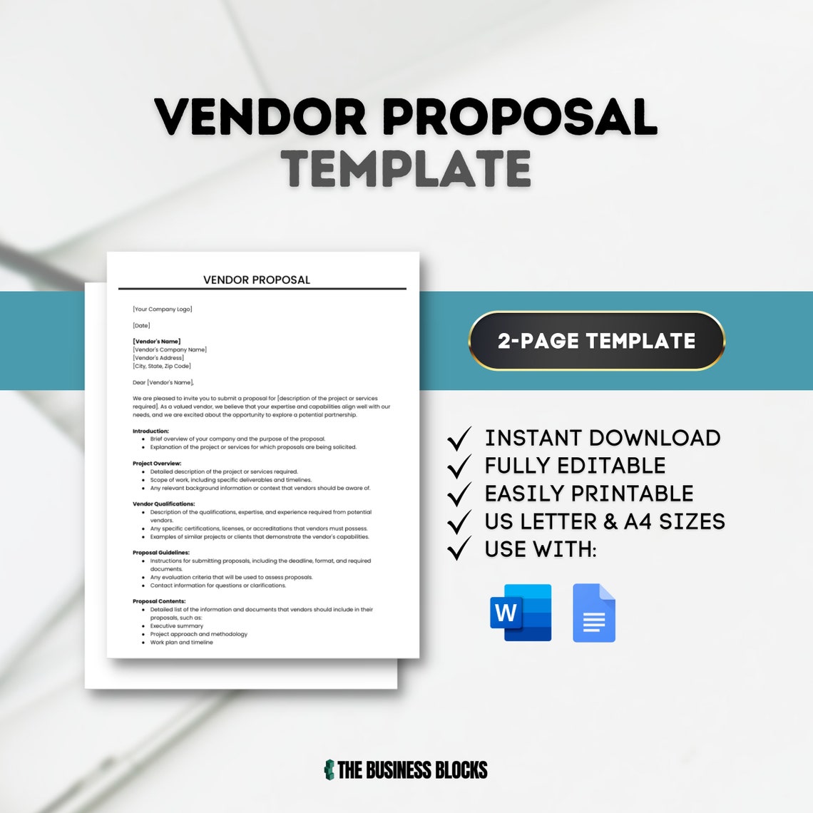 Vendor Proposal Template: Editable Format (google Docs, MS Word) - Etsy