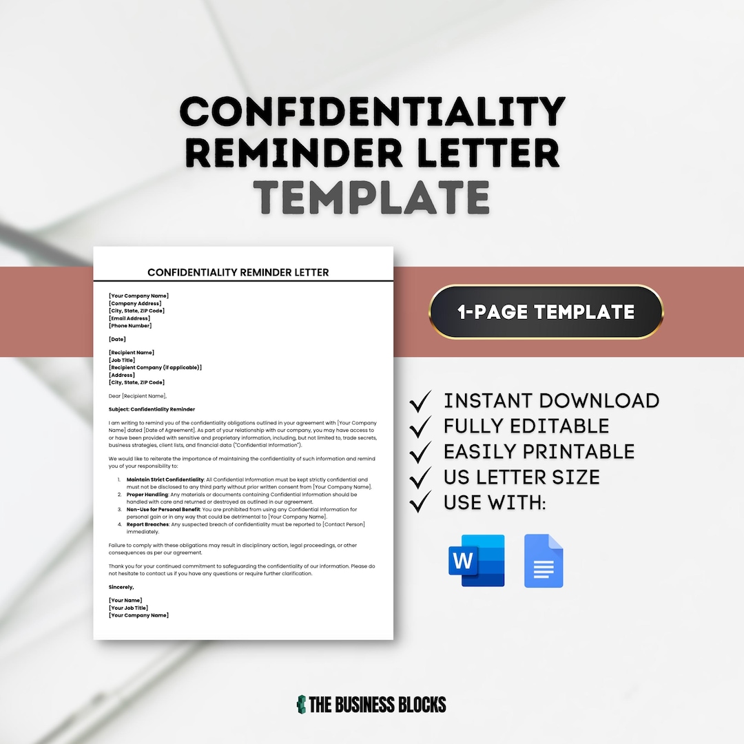 Confidentiality Reminder Letter Template: Employee Confidentiality ...