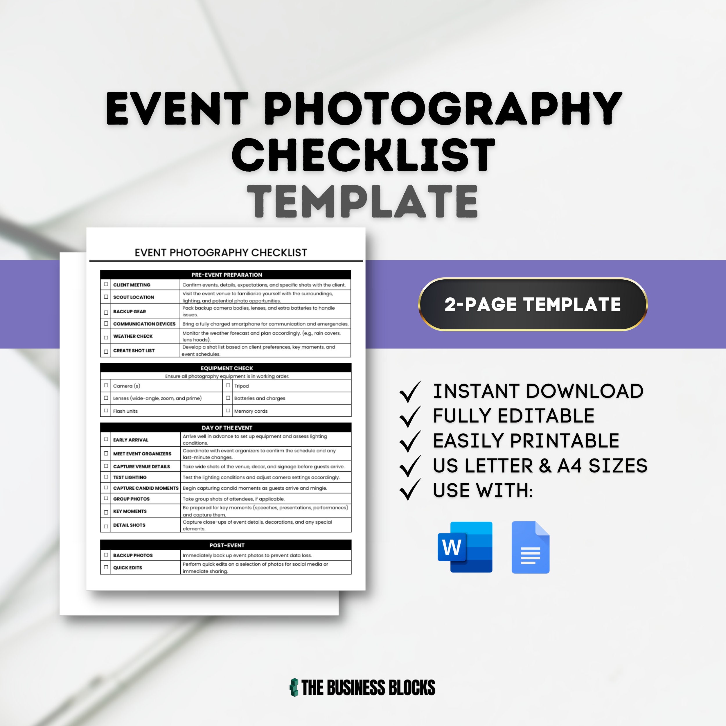 Event Photography Checklist Template: Shot List & Workflow (google Docs ...