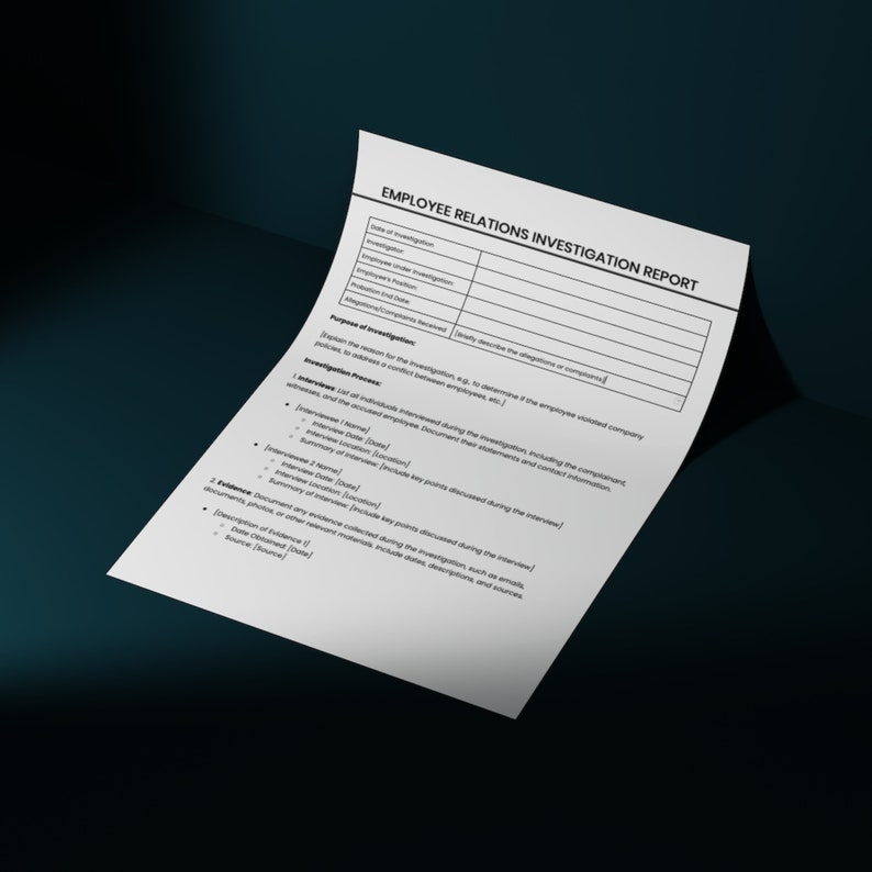 Employee Relations Investigation Report Template: HR Investigation ...