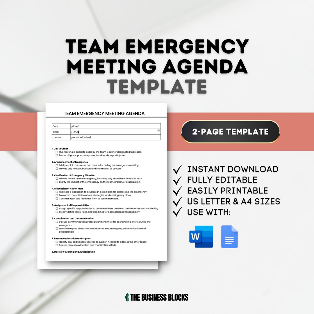 Emergency Meeting Agenda Template: Team Crisis Response (US Letter & A4 ...