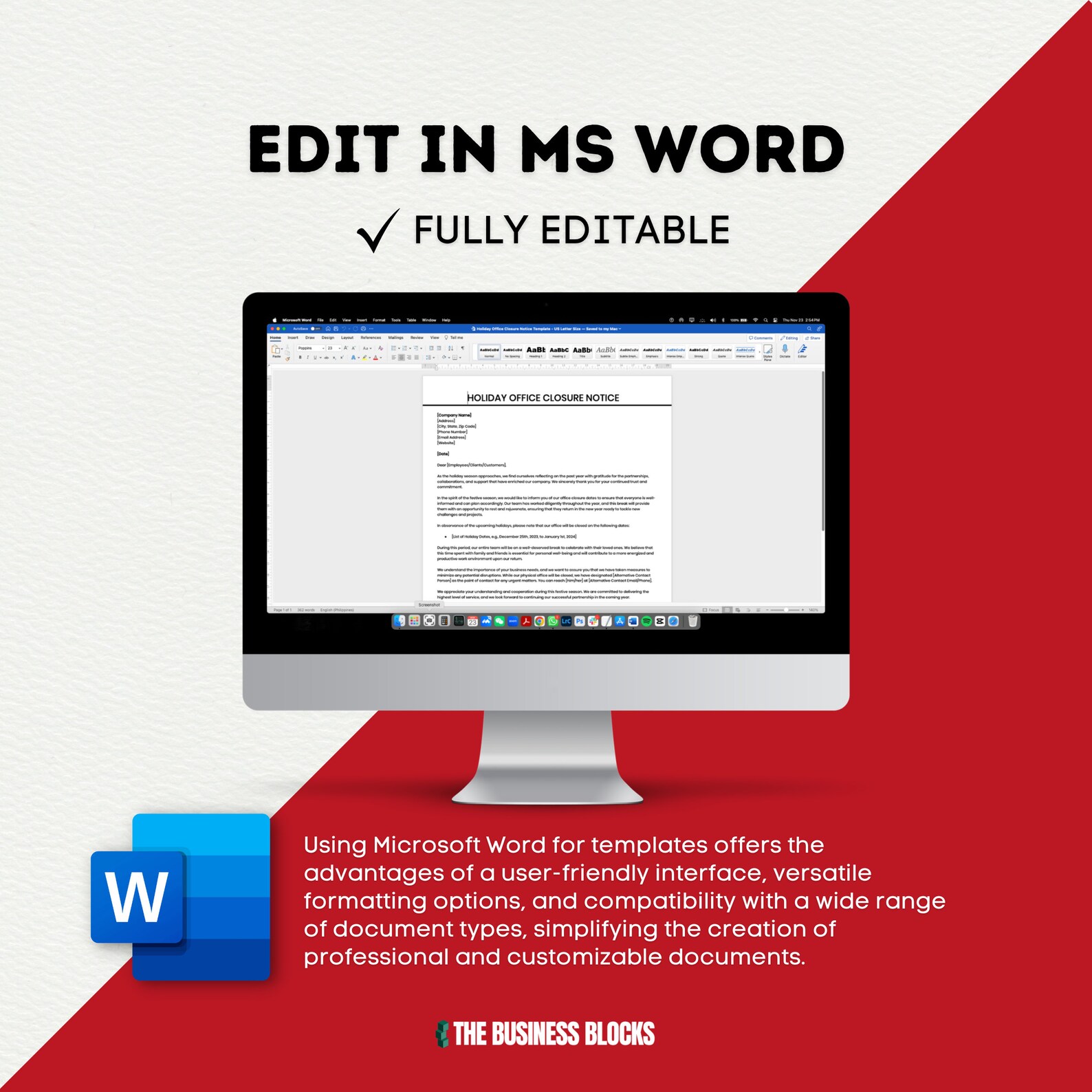 Holiday Office Closure Notice Template: Editable Announcement (digital ...