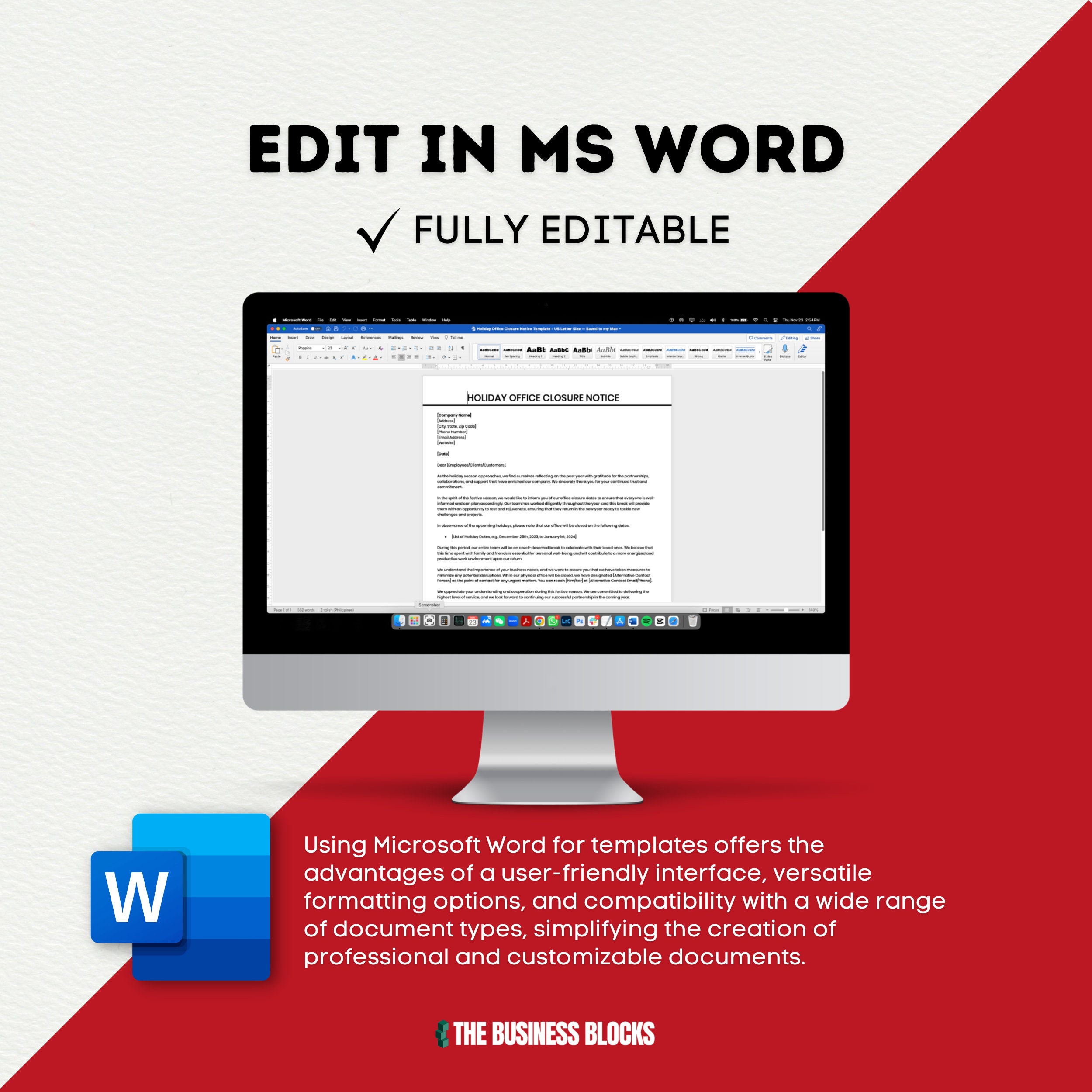 Holiday Office Closure Notice Template: Editable Announcement (digital ...