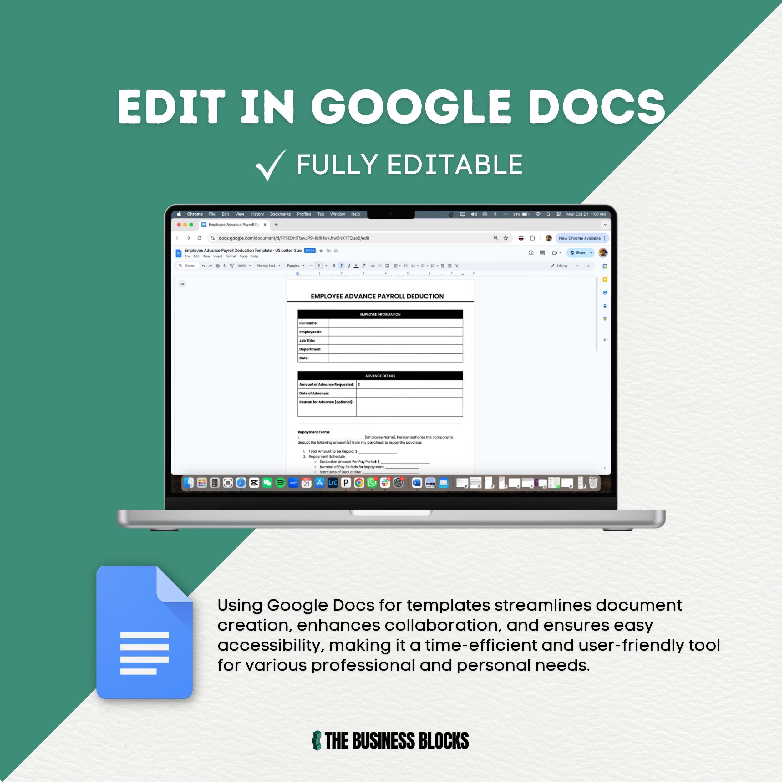 Employee Advance Payroll Deduction Template (google Docs, MS Word) - Etsy