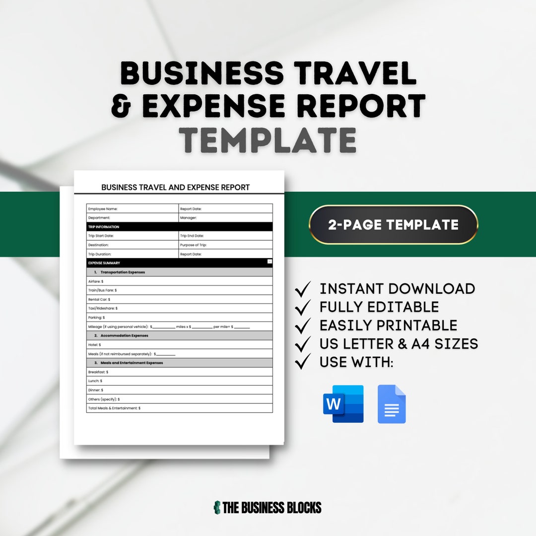 Business Travel Expense Report Template: Corporate Reimbursement Form ...