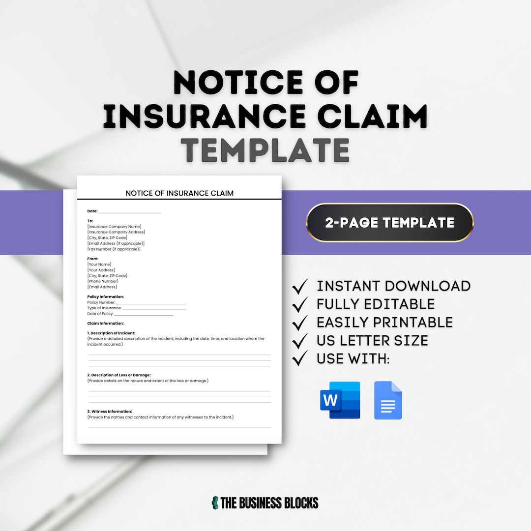 Notice of Insurance Claim Template Insurance Claim Notification Filing ...