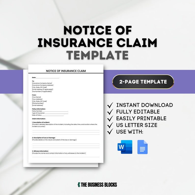 Insurance Claim Notice Template: Editable Google Docs, MS Word (US ...