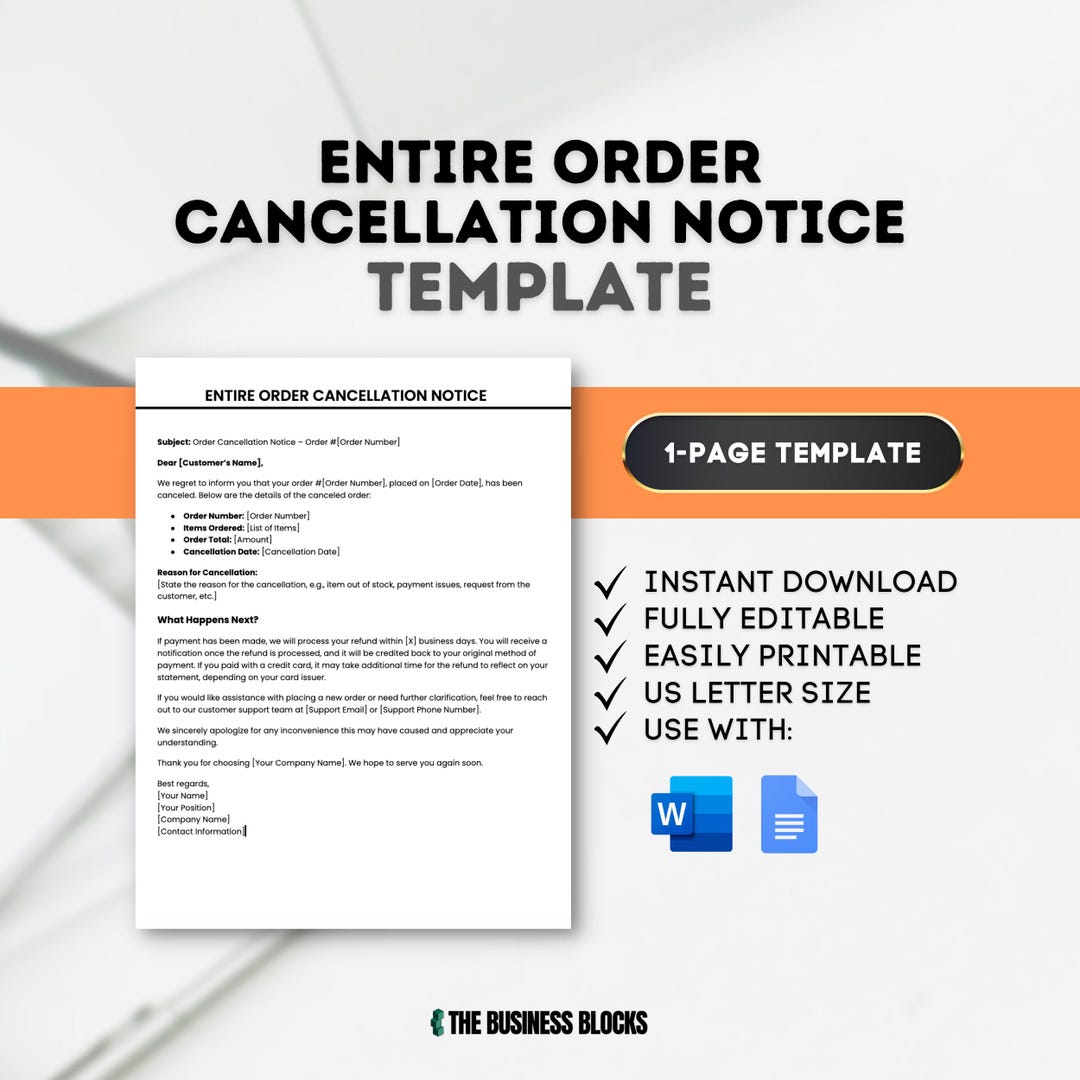 Order Cancellation Notice Template: Editable Business Form (google Docs ...