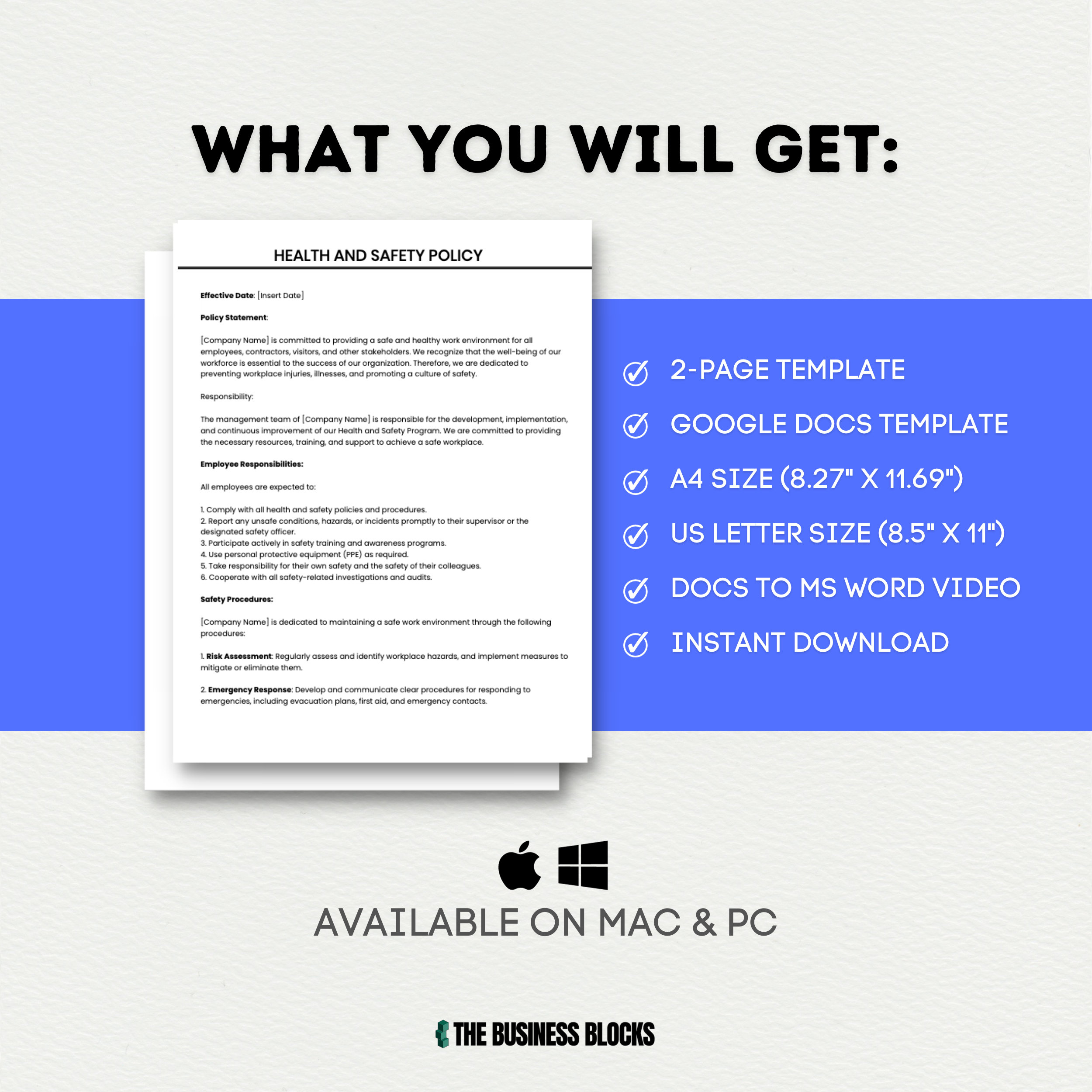 Health and Safety Policy Template Human Resources Employee Onboarding ...
